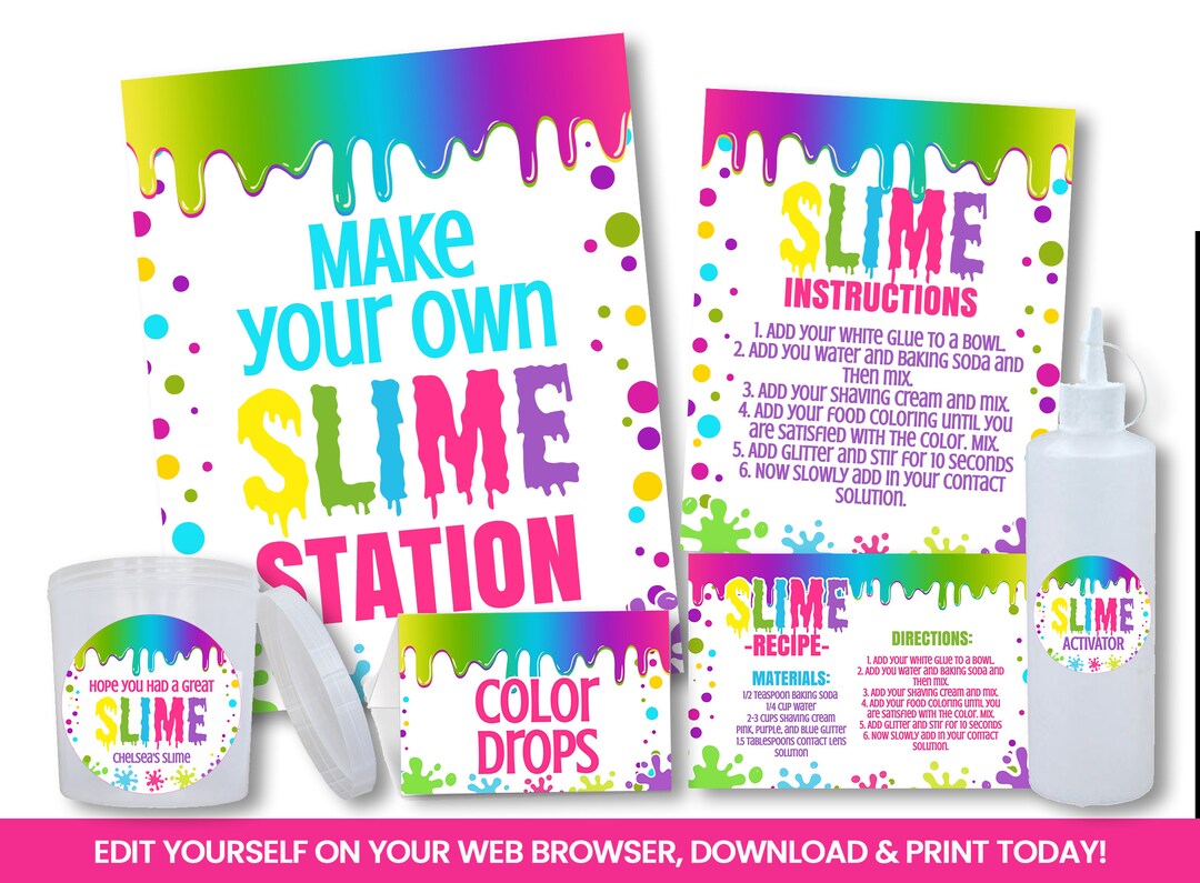 EDITABLE Slime Making Station Set, Slime Birthday Party Theme Self ...