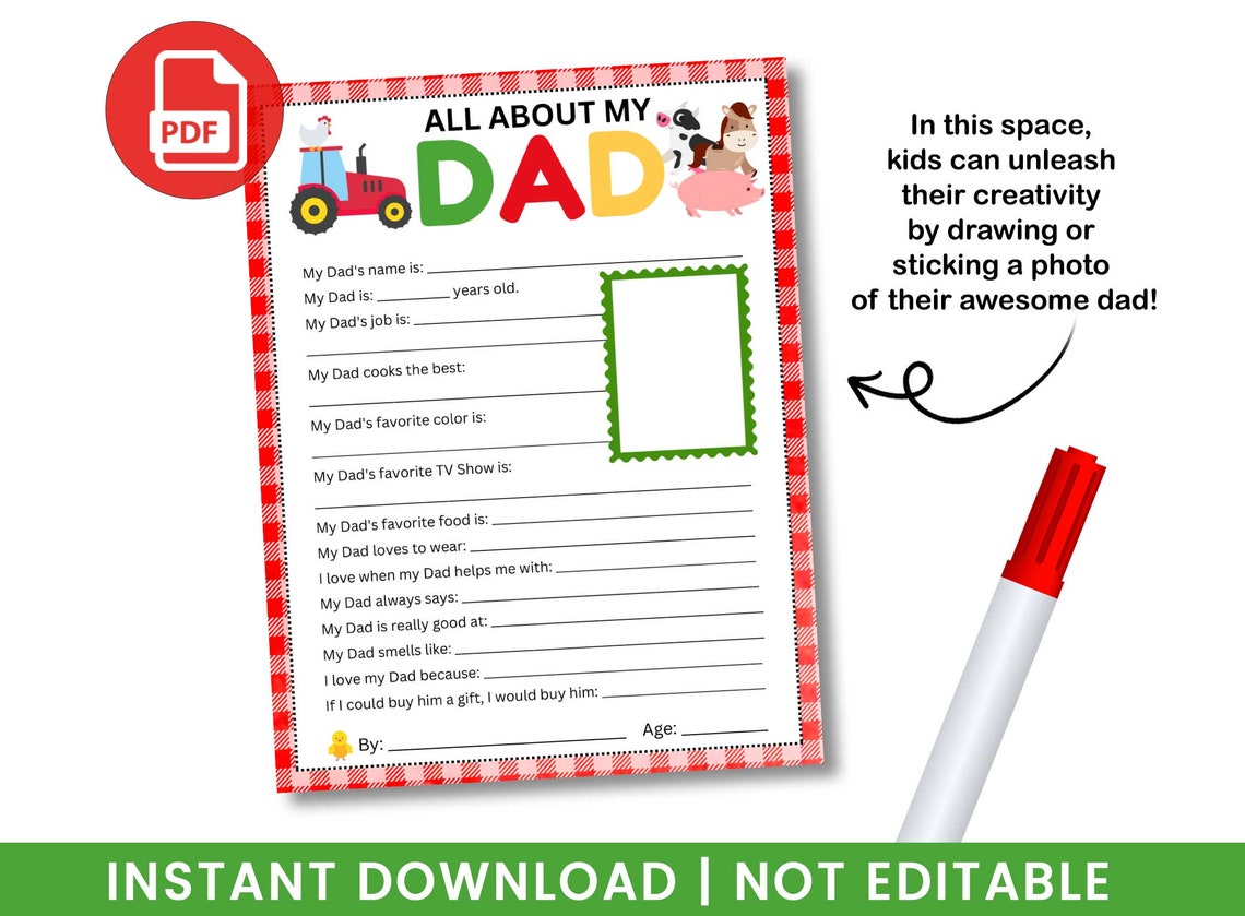 All About My Dad Printable Template Farm Father's Day - Etsy