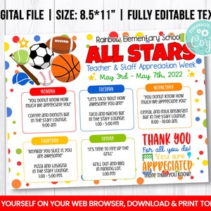 EDITABLE Sports Teacher and Staff Appreciation Week Flyer, Itinerary ...
