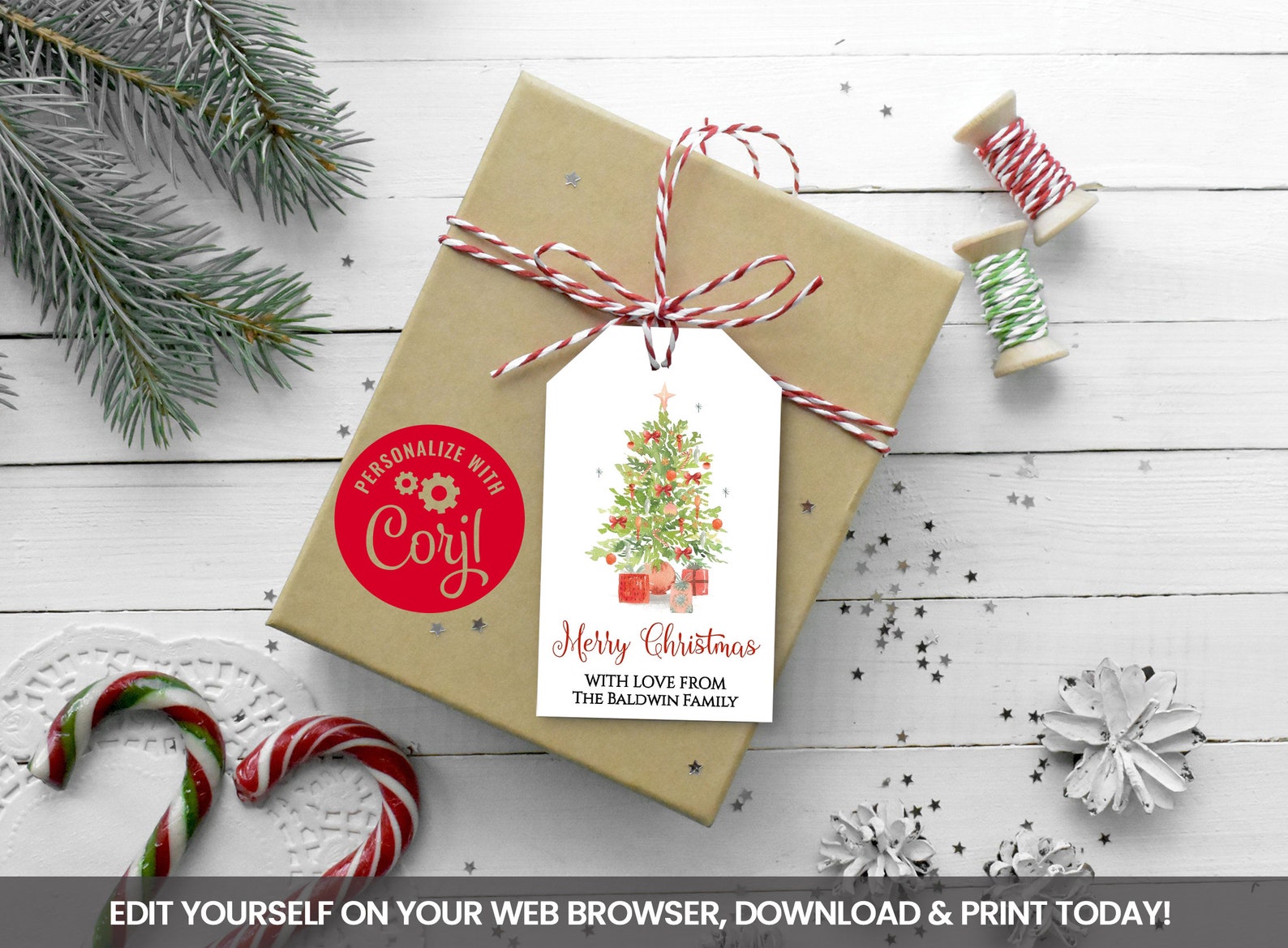 Editable Merry Christmas Gift Tags Watercolor Christmas Tree - Etsy