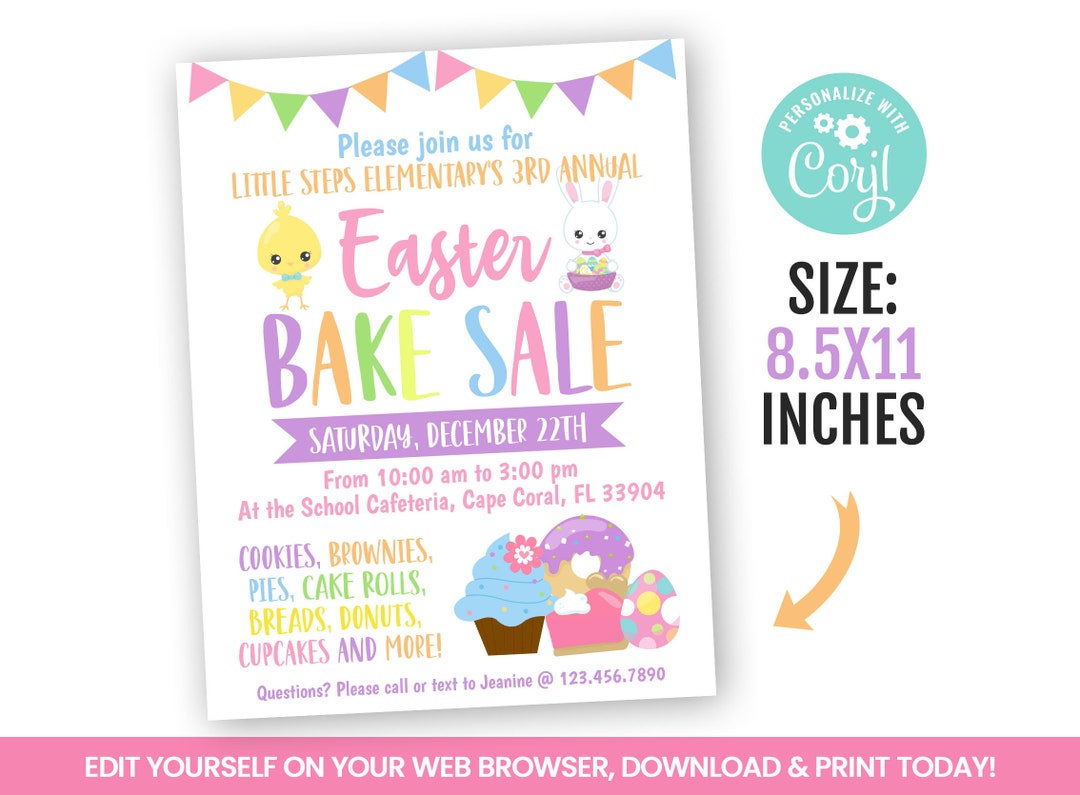 EDITABLE Happy Easter Bake Sale Flyer Template, Charity Non Profit ...