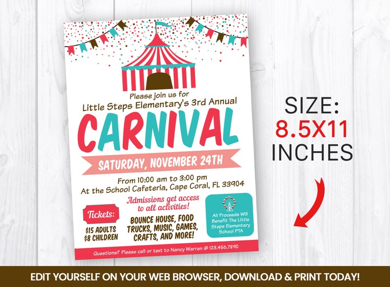 EDITABLE Carnival Fair Event Flyer Template Charity Non - Etsy
