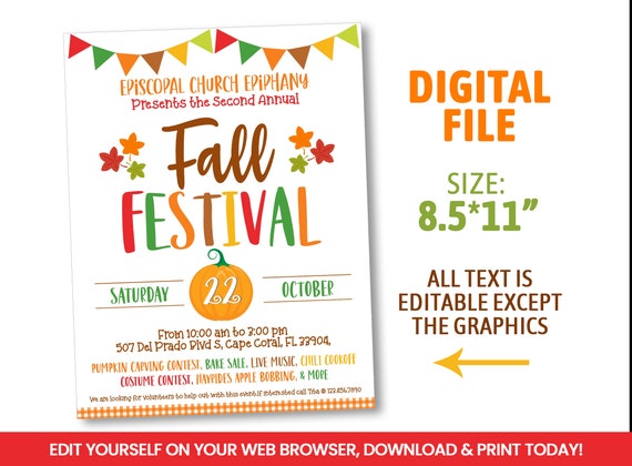 EDITABLE Fall Festival Flyer Template, Pumpkin Patch 8.5x11 Inches ...
