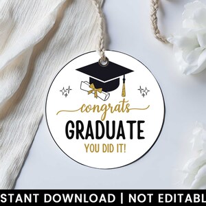 Graduation Party Round Tags, Congrats Graduate Printable Label Design ...
