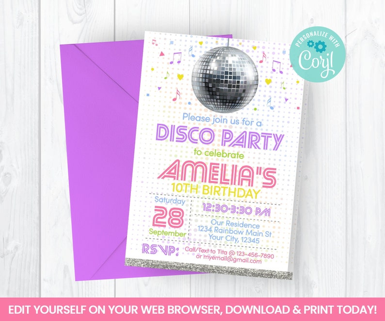 Disco Ball Editable Invitation Dance Party Self Editing | Etsy