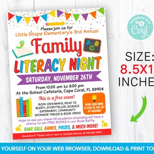 EDITABLE Family Literacy Night Flyer Template, Charity Non Profit Event ...