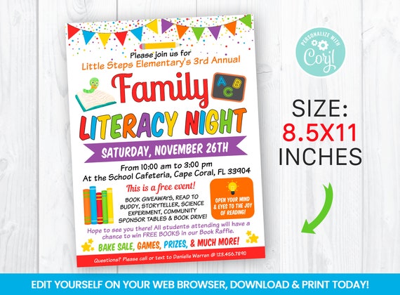 EDITABLE Family Literacy Night Flyer Template, Charity Non Profit Event ...