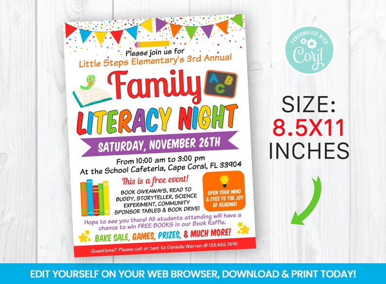 EDITABLE Family Literacy Night Flyer Template Charity Non - Etsy