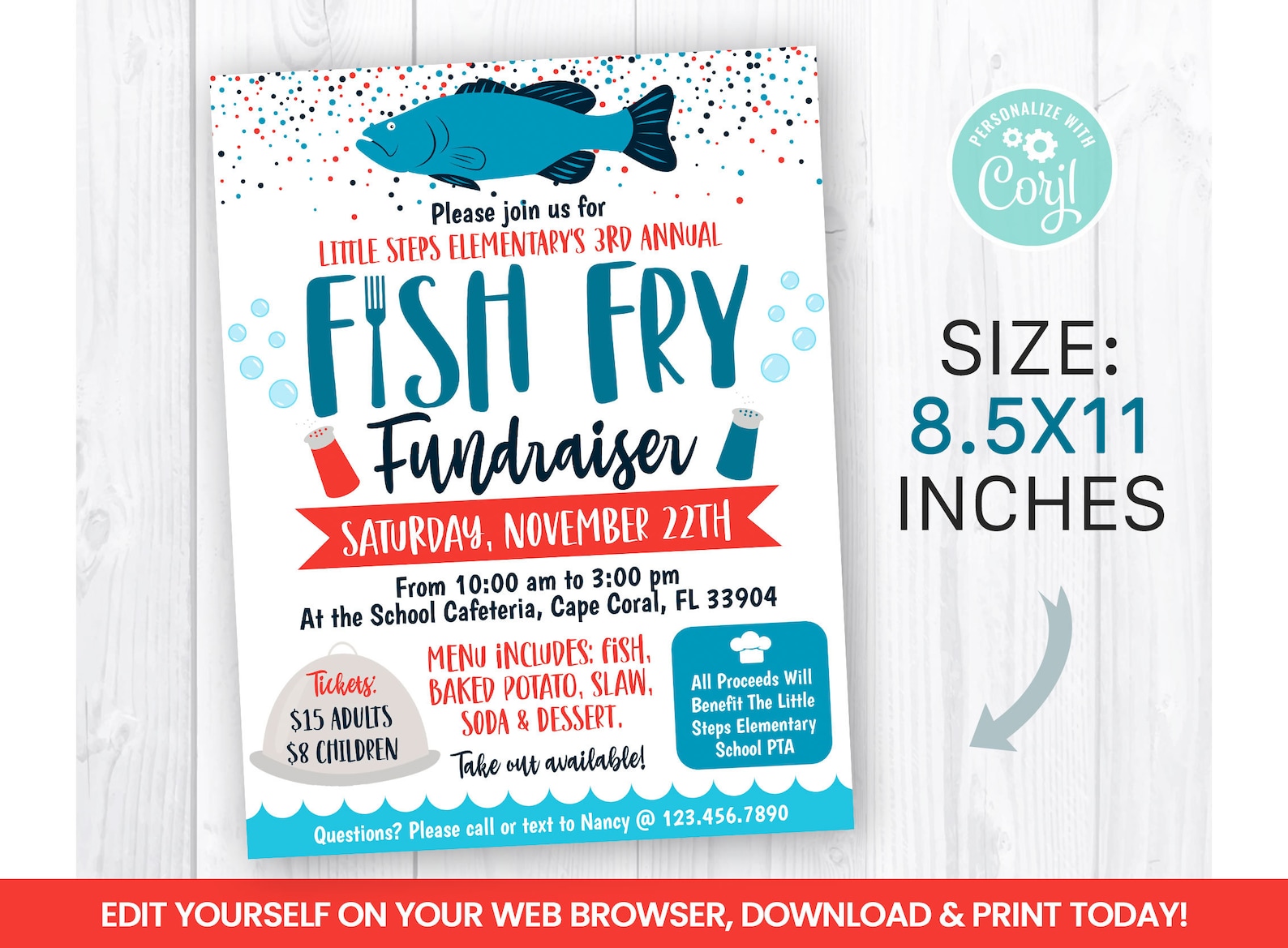 EDITABLE Fish Fry Fundraiser Flyer Template Charity Non - Etsy