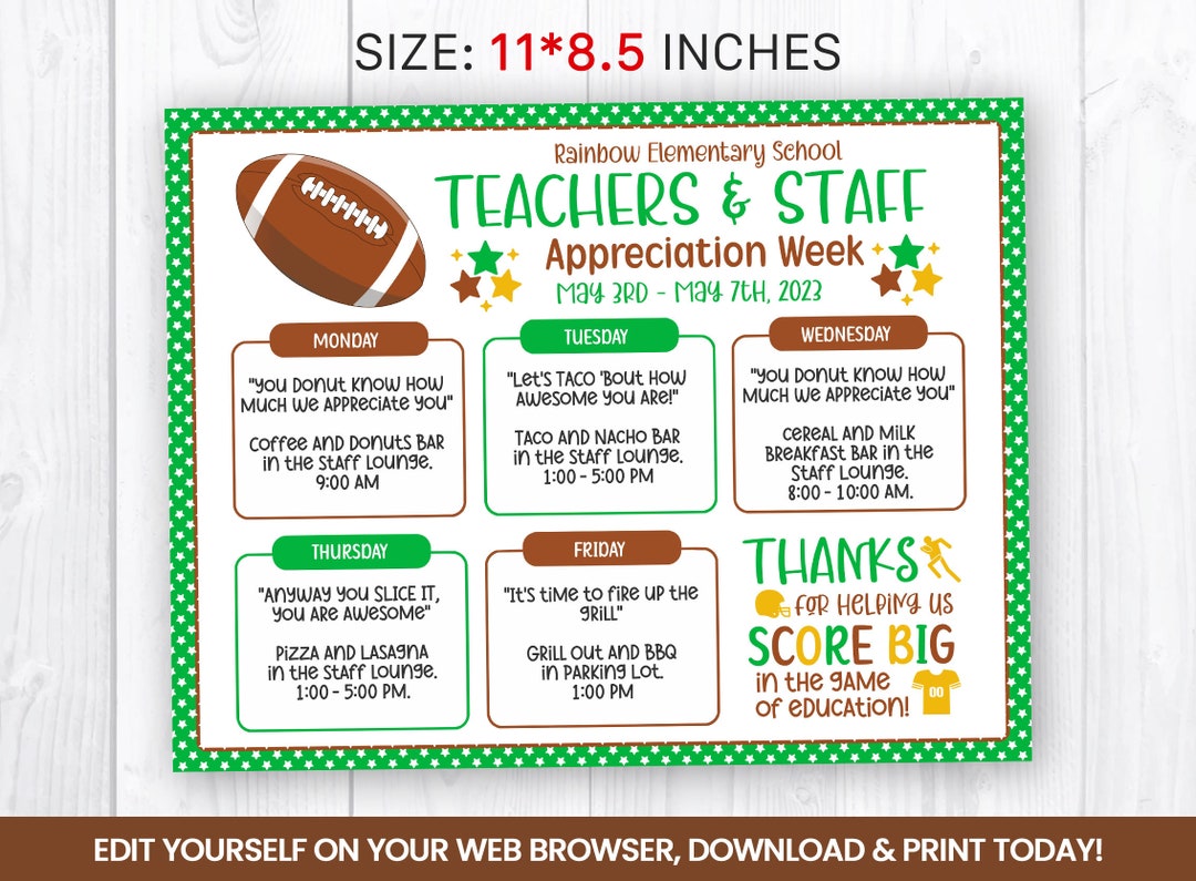 EDITABLE Football Teacher Staff Appreciation Flyer, Sports Itinerary ...