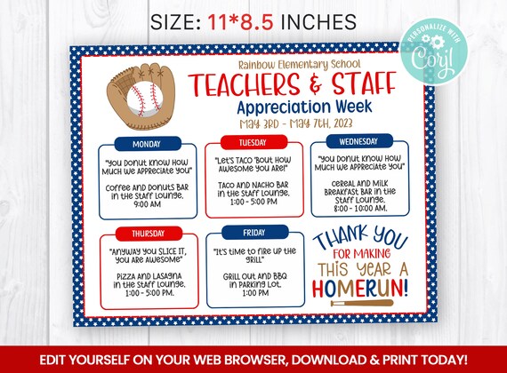 EDITABLE Baseball Teacher Staff Appreciation Flyer, Sports Itinerary ...