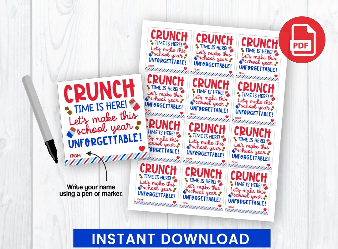 Back to School Gift Tags Chocolate Bar Crunch Time Printable PDF ...