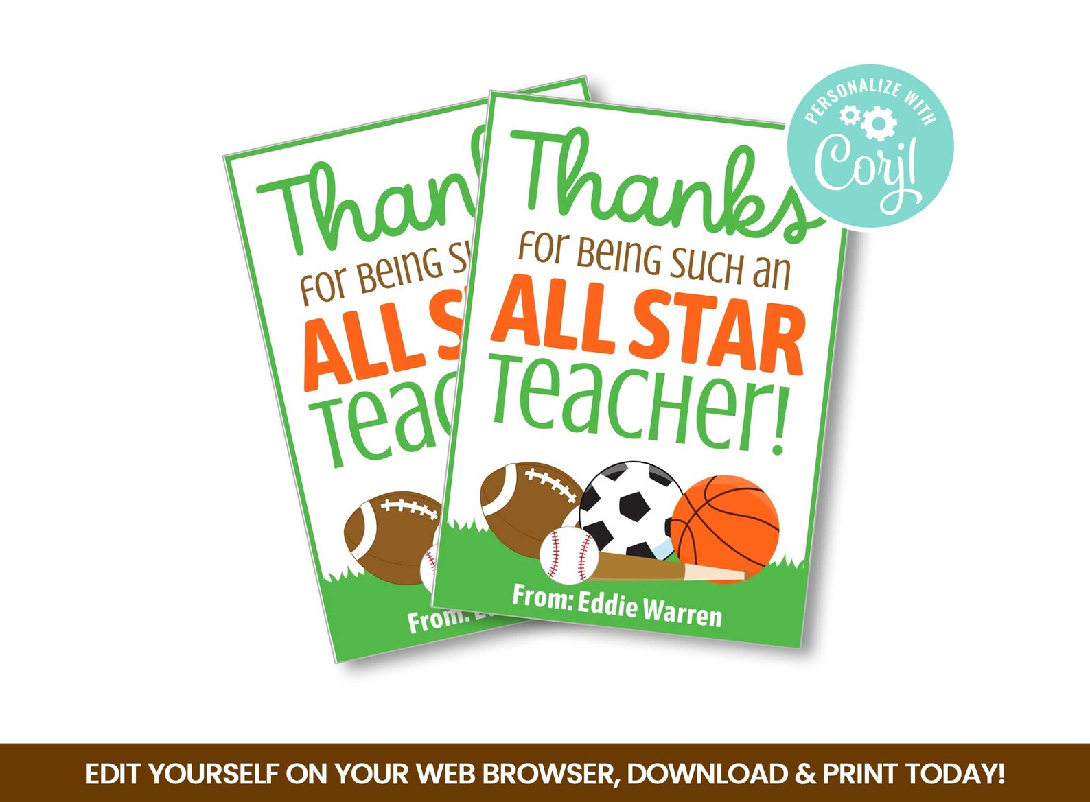 EDITABLE Coach or Teacher Appreciation Gift Tag Sports | Etsy