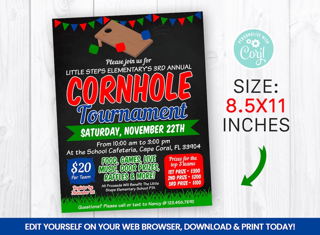 EDITABLE Cornhole Tournament Fundraiser Flyer Template, Charity Non ...