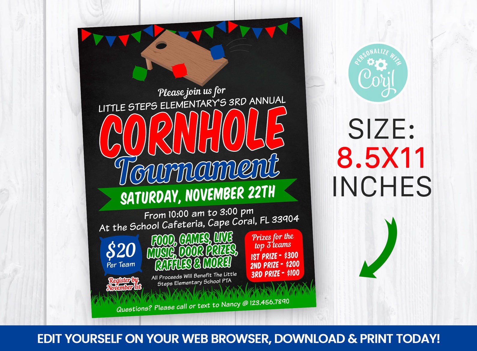 EDITABLE Cornhole Tournament Fundraiser Flyer Template - Etsy