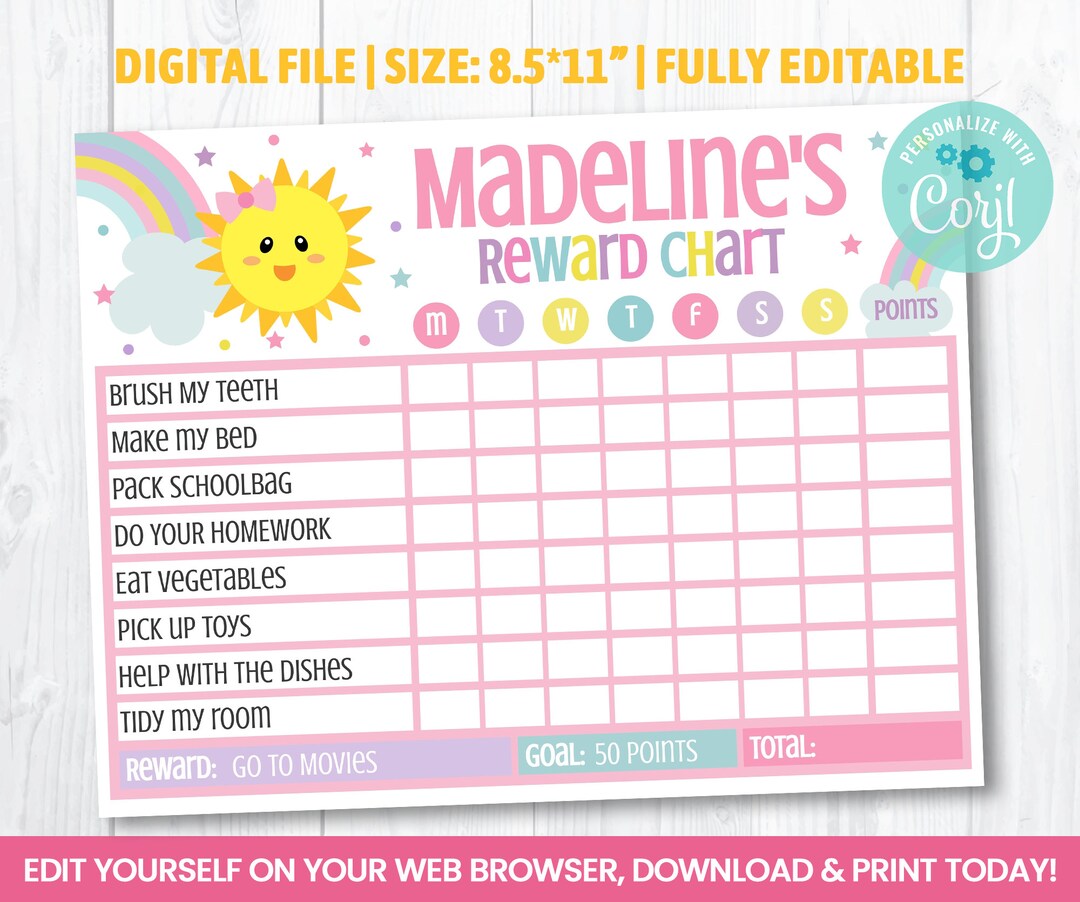 EDITABLE Sunshine Reward Chart Rainbow Routine Chart Self - Etsy Portugal