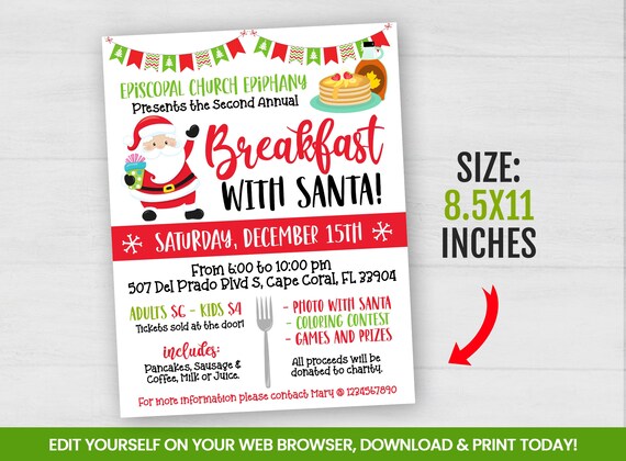 EDITABLE Breakfast With Santa Flyer Template, Pancakes Flyer, Self ...