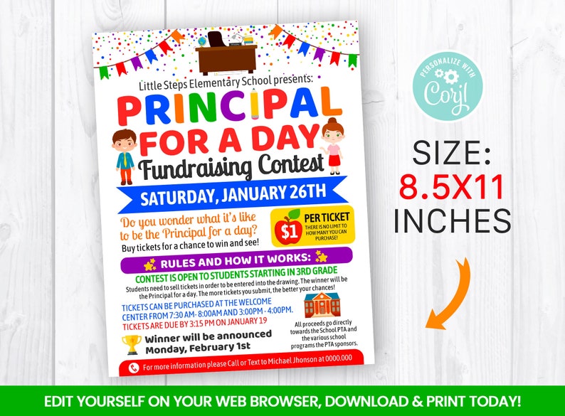EDITABLE Principal for a Day Contest Fundraising - Etsy
