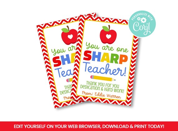 EDITABLE Sharp Teacher Gift Tag, Pencil, Pen Teacher Appreciation, Boss ...