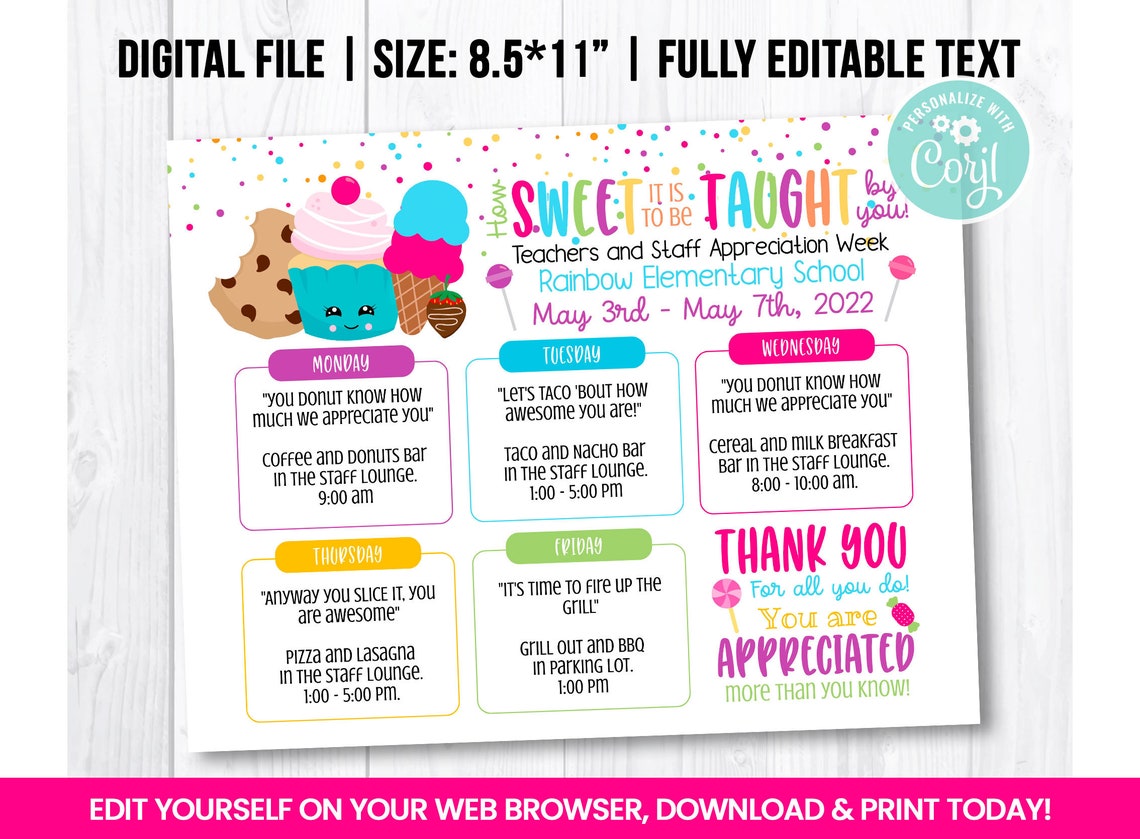 EDITABLE Sweet Candy Teacher & Staff Appreciation Week Flyer - Etsy
