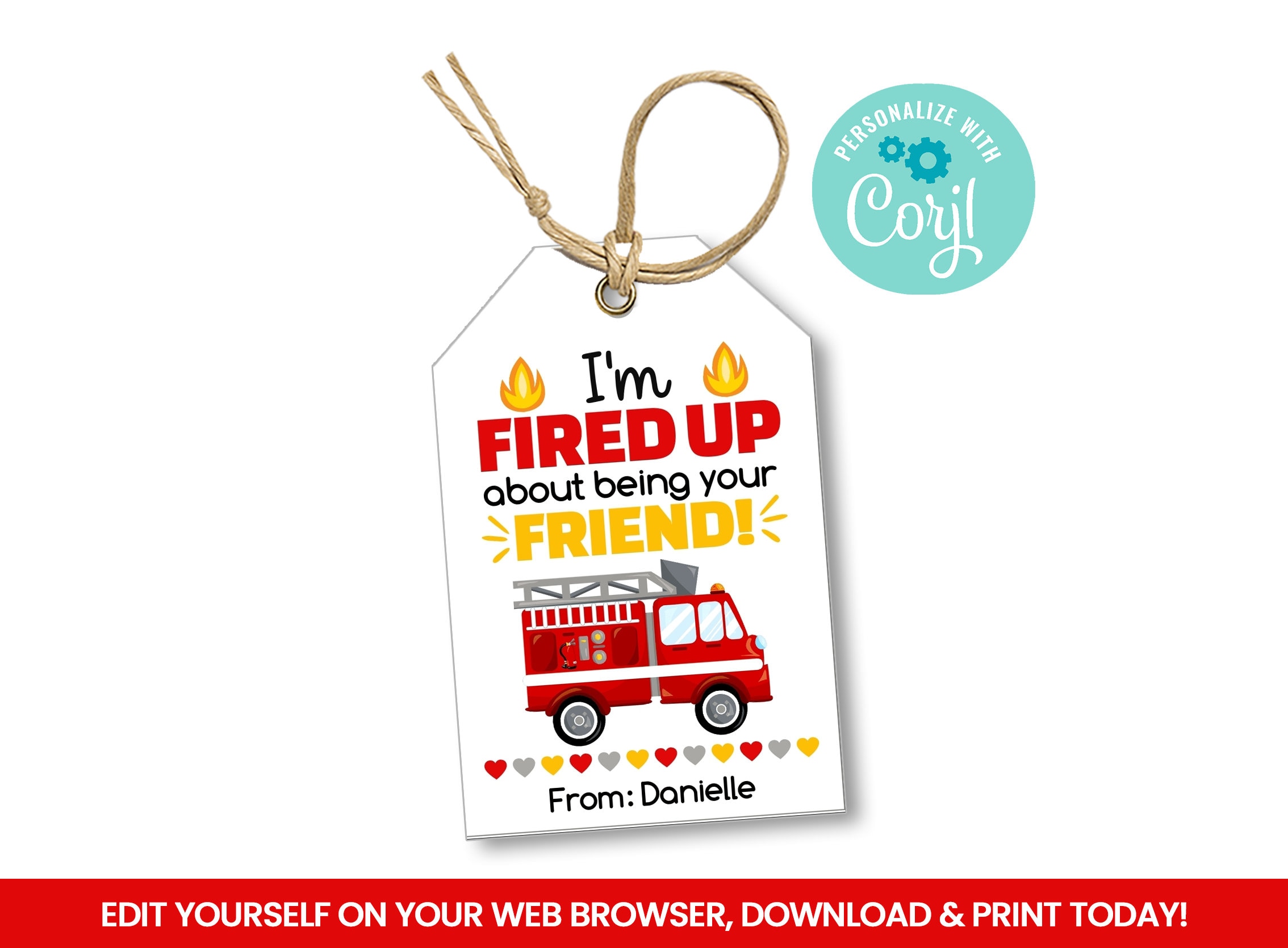 EDITABLE Fire Engine Gift Tags Firetruck Treat Tags Ideas | Etsy