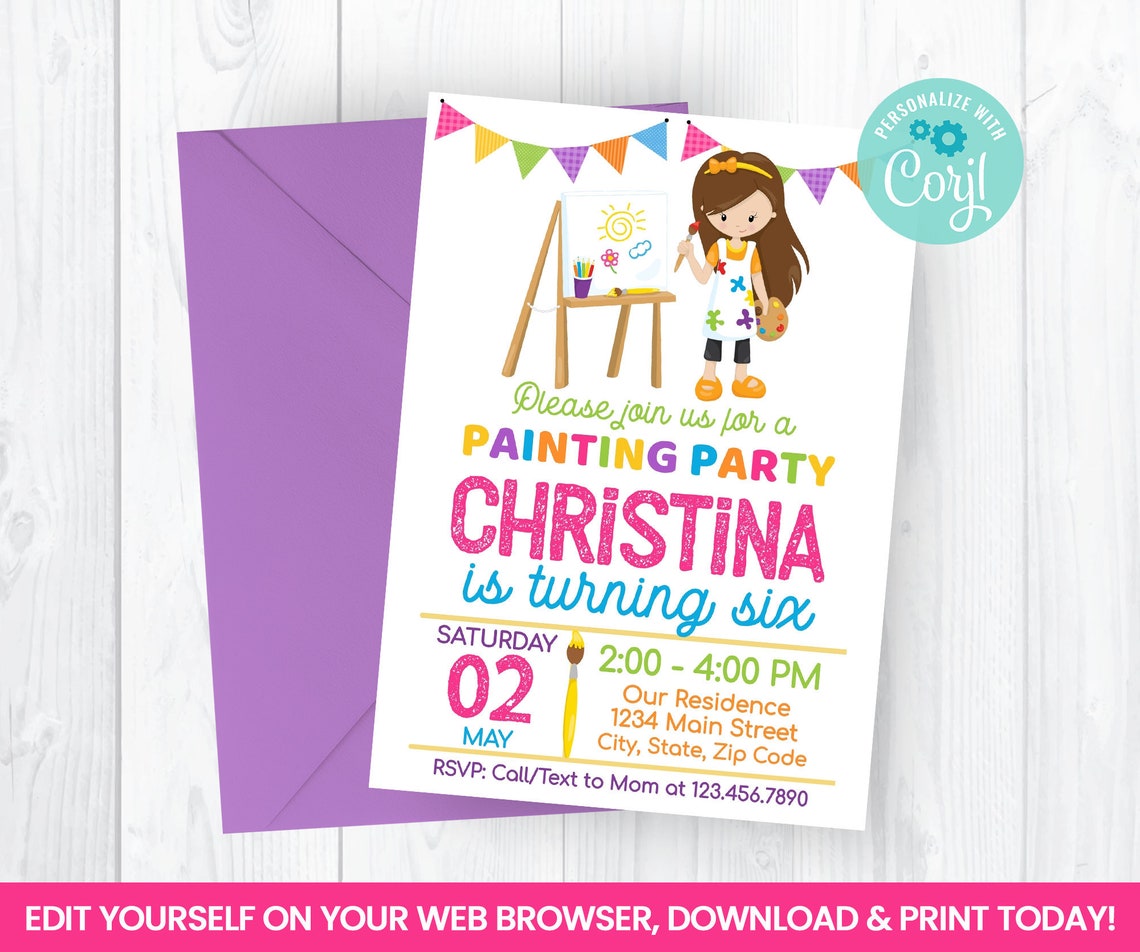 Editable Art Party Invitation for Girls Self Editing Invite | Etsy