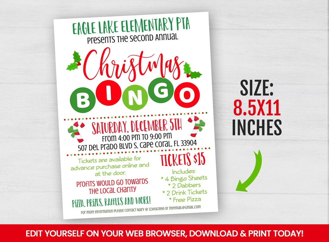 EDITABLE Christmas Bingo Flyer Template, Charity Event Flyer, Games ...