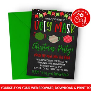 Editable Ugly Mask Party Invitation, Tacky Mask Contest Self Editing ...