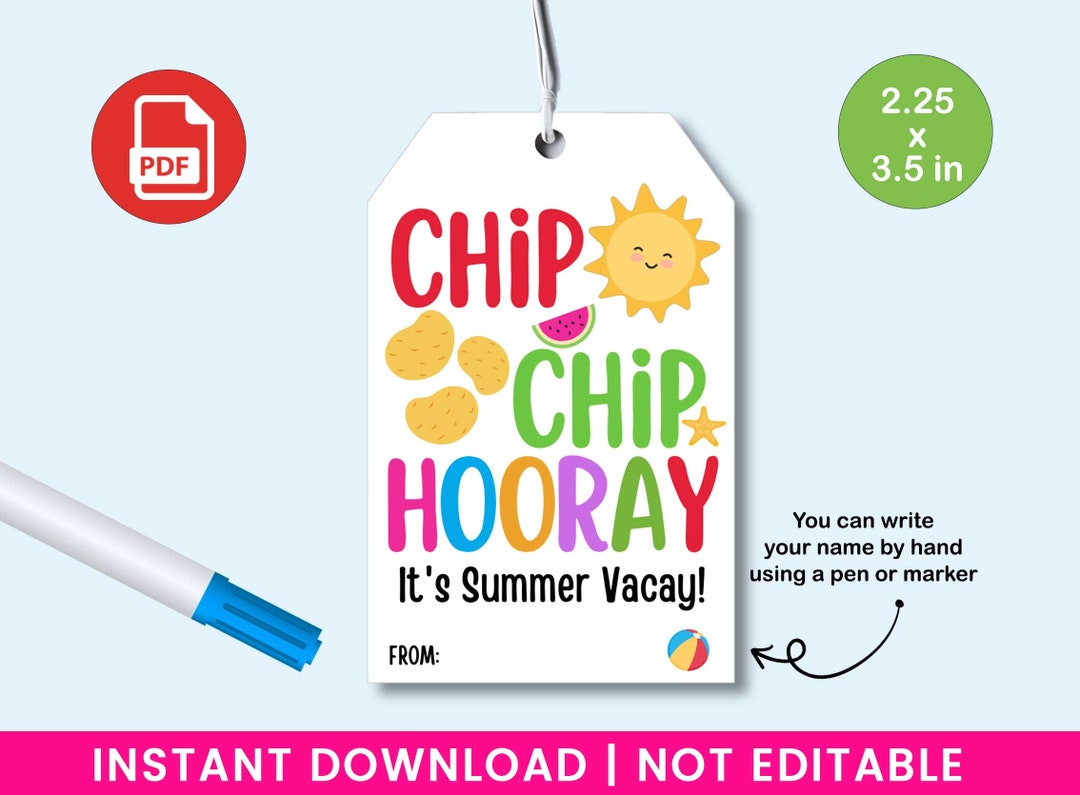 Potato Chips Printable Gift Tags, Summer Break Tag Design, Beach Themed ...
