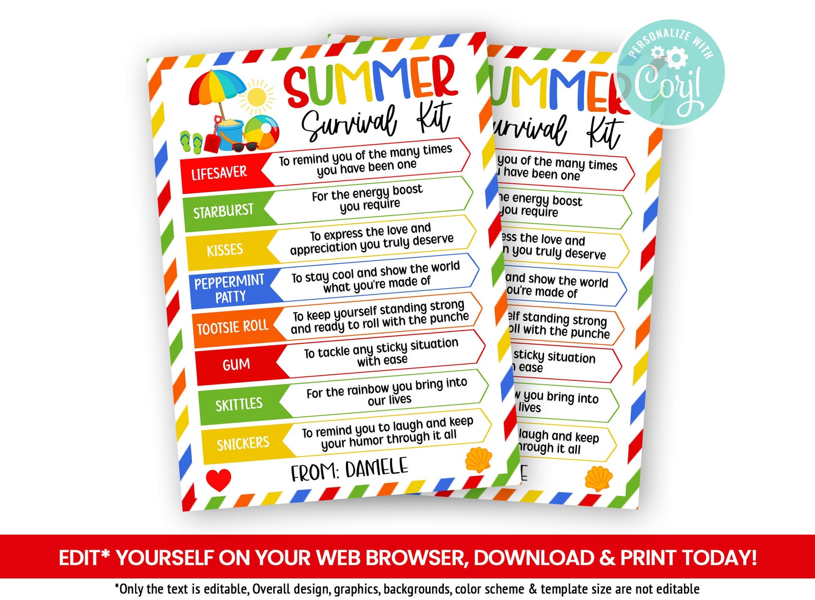 Printable Editable Summer Survival Kit Template, Self Editing Beach ...