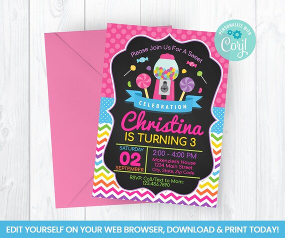 Editable Candyland Invitation For Girls Self Editing Invite