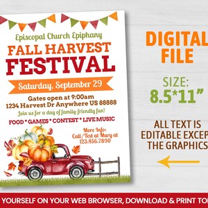 EDITABLE Fall Harvest Block Party Flyer Template, Red Truck With ...