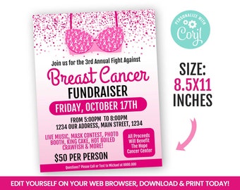 EDITABLE Brain Cancer Fundraiser Event Flyer, Gray Ribbon, Cancer ...