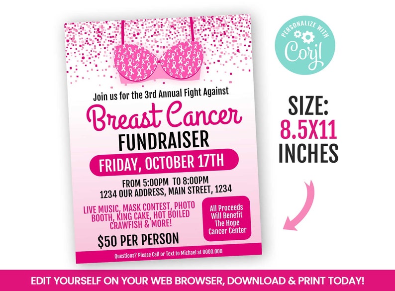 EDITABLE Breast Cancer Fundraiser Event Flyer Cancer Benefit - Etsy