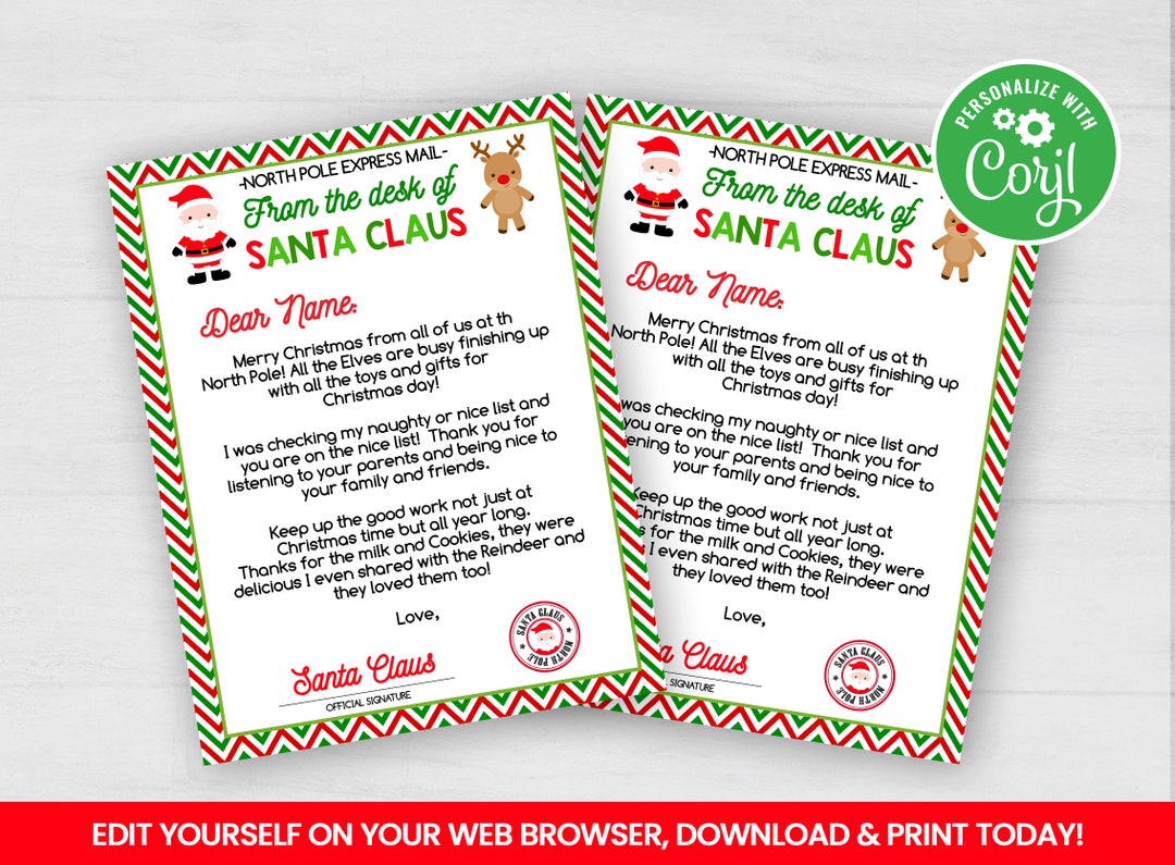 Editable Letter From Santa Claus, North Pole Mail, Self Editing Note ...