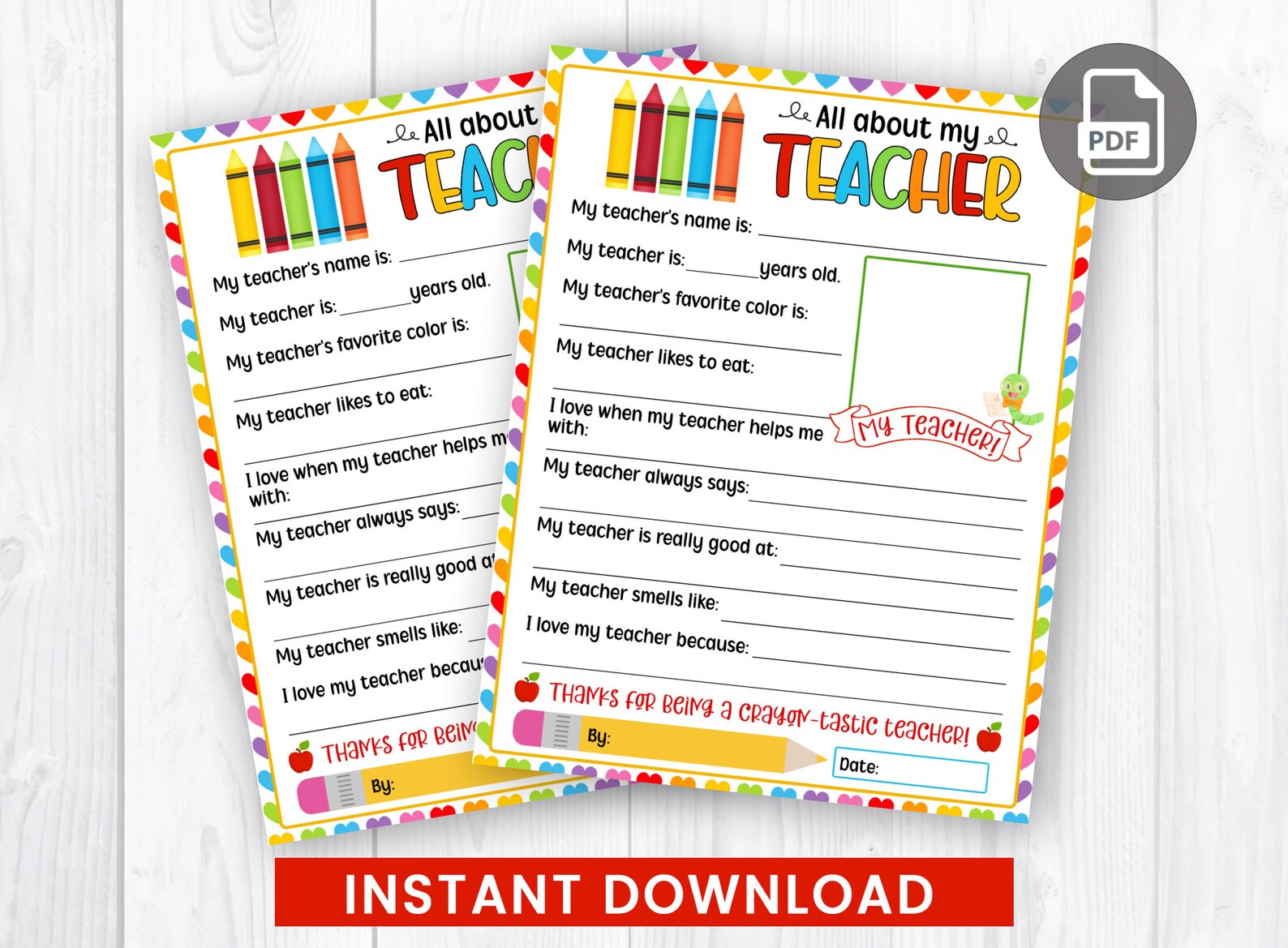 All About My Teacher Appreciation Week Questionnaire, Kids Survey ...