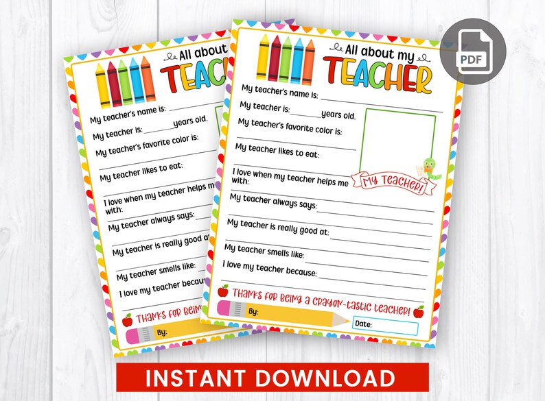 All About My Teacher Appreciation Week Questionnaire, Kids Survey ...