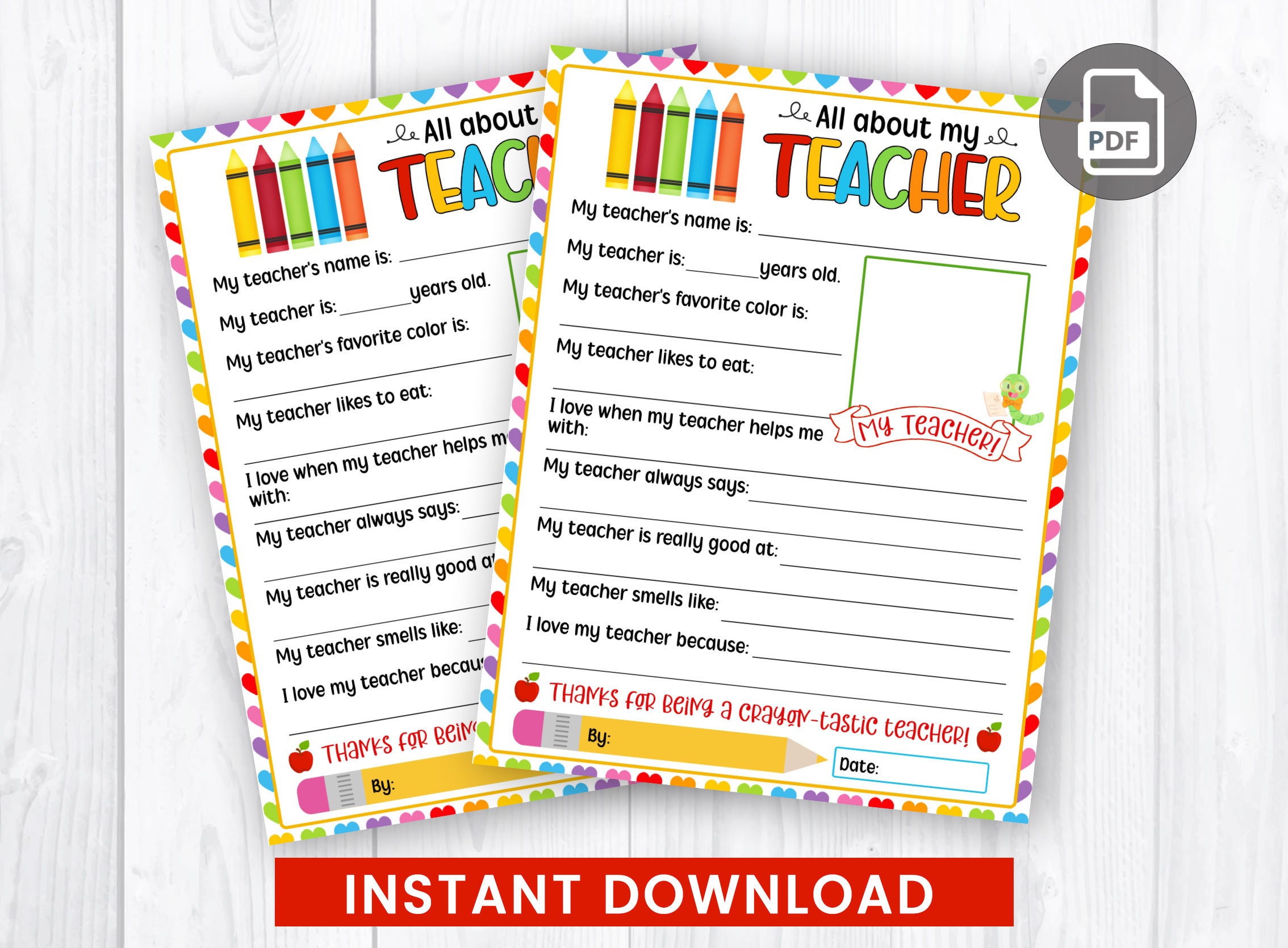 All About My Teacher Appreciation Week Questionnaire, Kids Survey ...