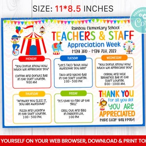 EDITABLE Teacher and Staff Appreciation Week Flyer, Itinerary Week Self ...