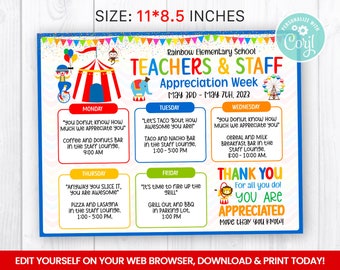 EDITABLE Teacher and Staff Appreciation Week Flyer Itinerary - Etsy