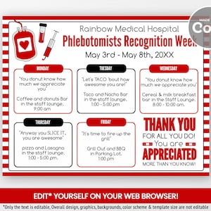 EDITABLE Phlebotomists Recognition Flyer, Healthcare Workers Itinerary ...