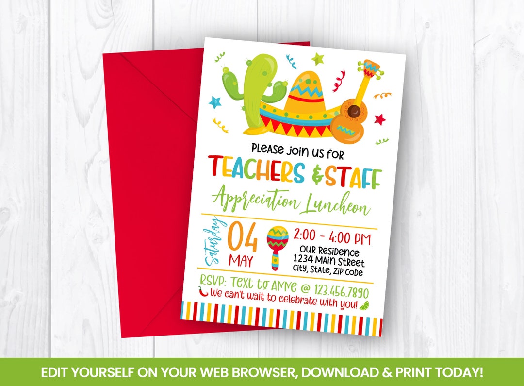 Editable Mexican Fiesta Teacher & Staff Appreciation Luncheon ...
