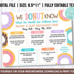 EDITABLE Teacher and Staff Appreciation Week Flyer, Itinerary Week Self ...