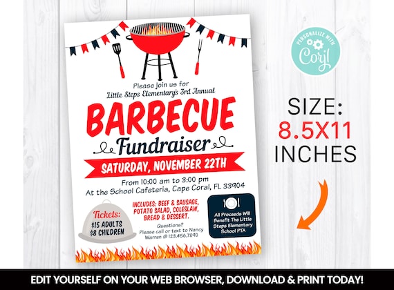 EDITABLE Barbecue Fundraiser Flyer Template, Charity Non Profit Event ...