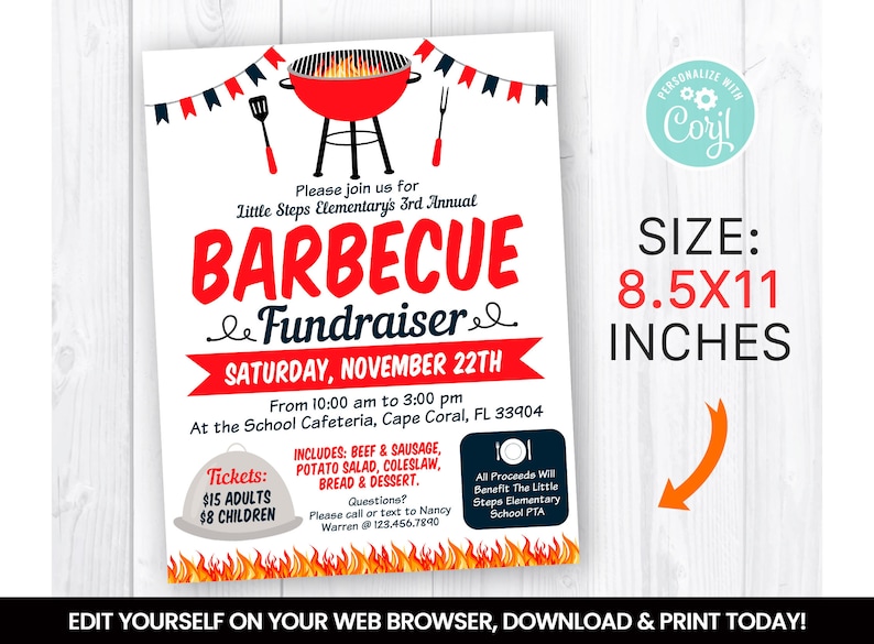 EDITABLE Barbecue Fundraiser Flyer Template Charity Non - Etsy