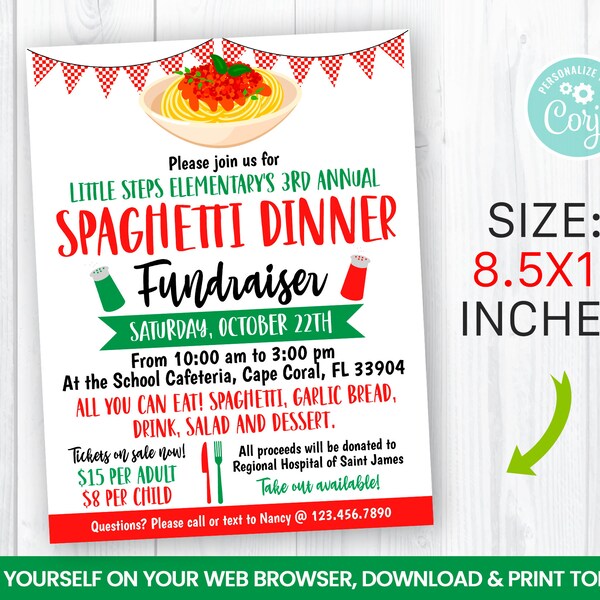 Spaghetti Dinner Flyer Template - Etsy