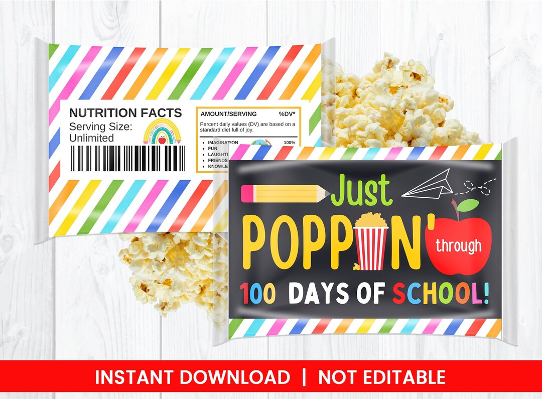Happy 100th Day of School Microwave Popcorn Wrapper Design, Colorful ...