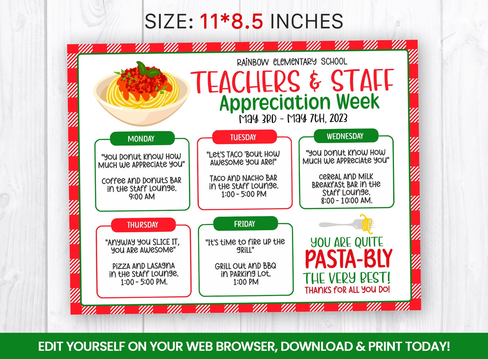 EDITABLE Spaghetti Teacher & Staff Appreciation Flyer, Italian Food ...
