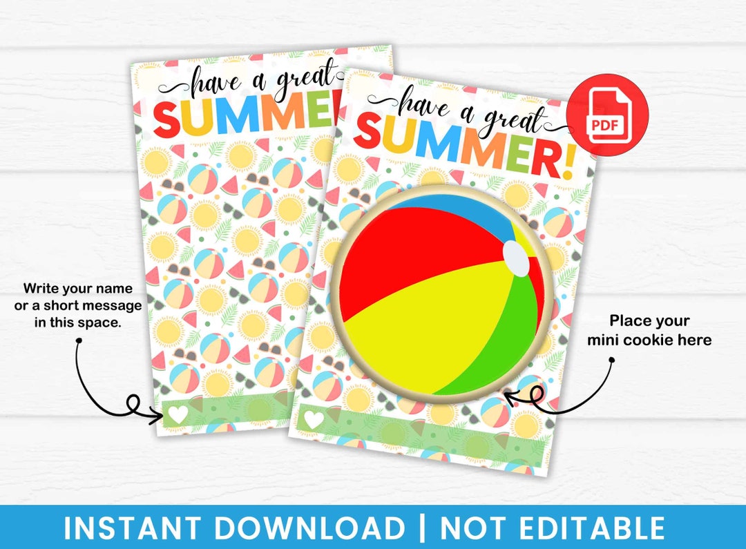 Beach Ball Cookie Card Holder: Printable Summer Treats, 3.5x5 Inches ...