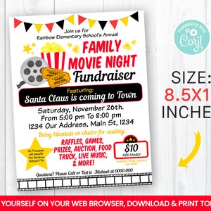 EDITABLE Family Movie Night Fundraiser Flyer Template, Charity Non ...